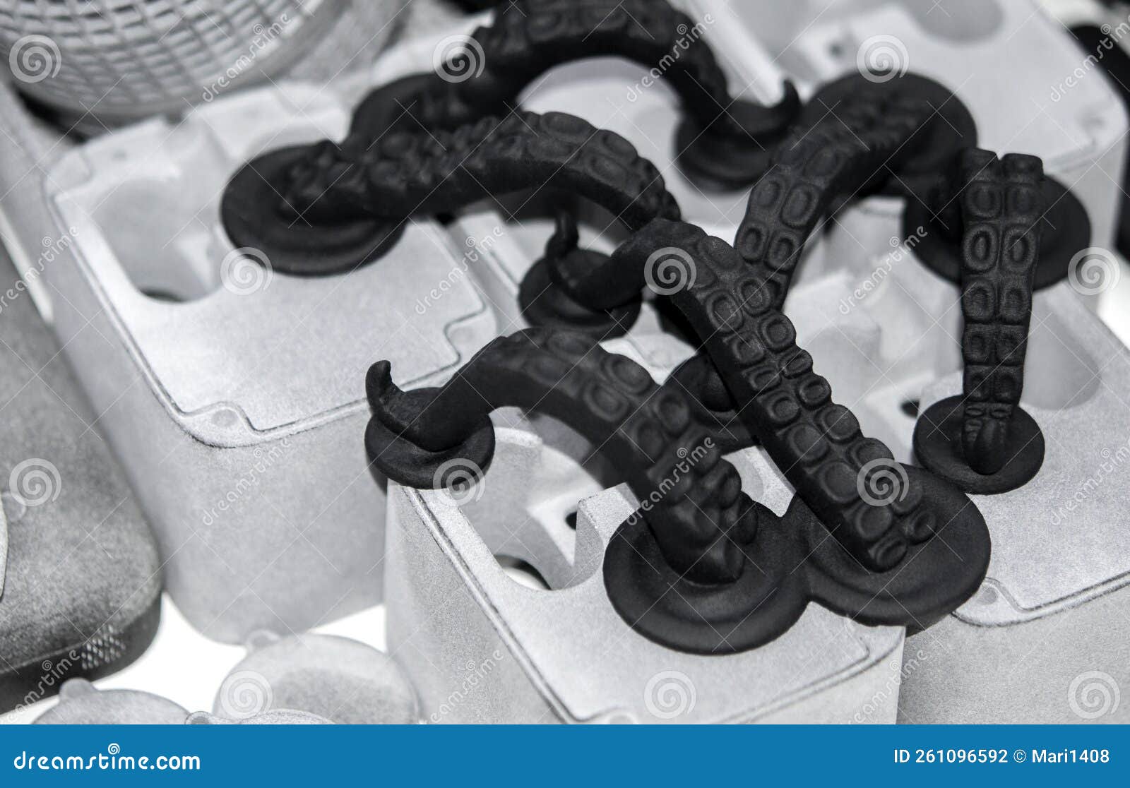 Models Printed on 3D Printer. Black Objects Printed on 3D Printer Made ...