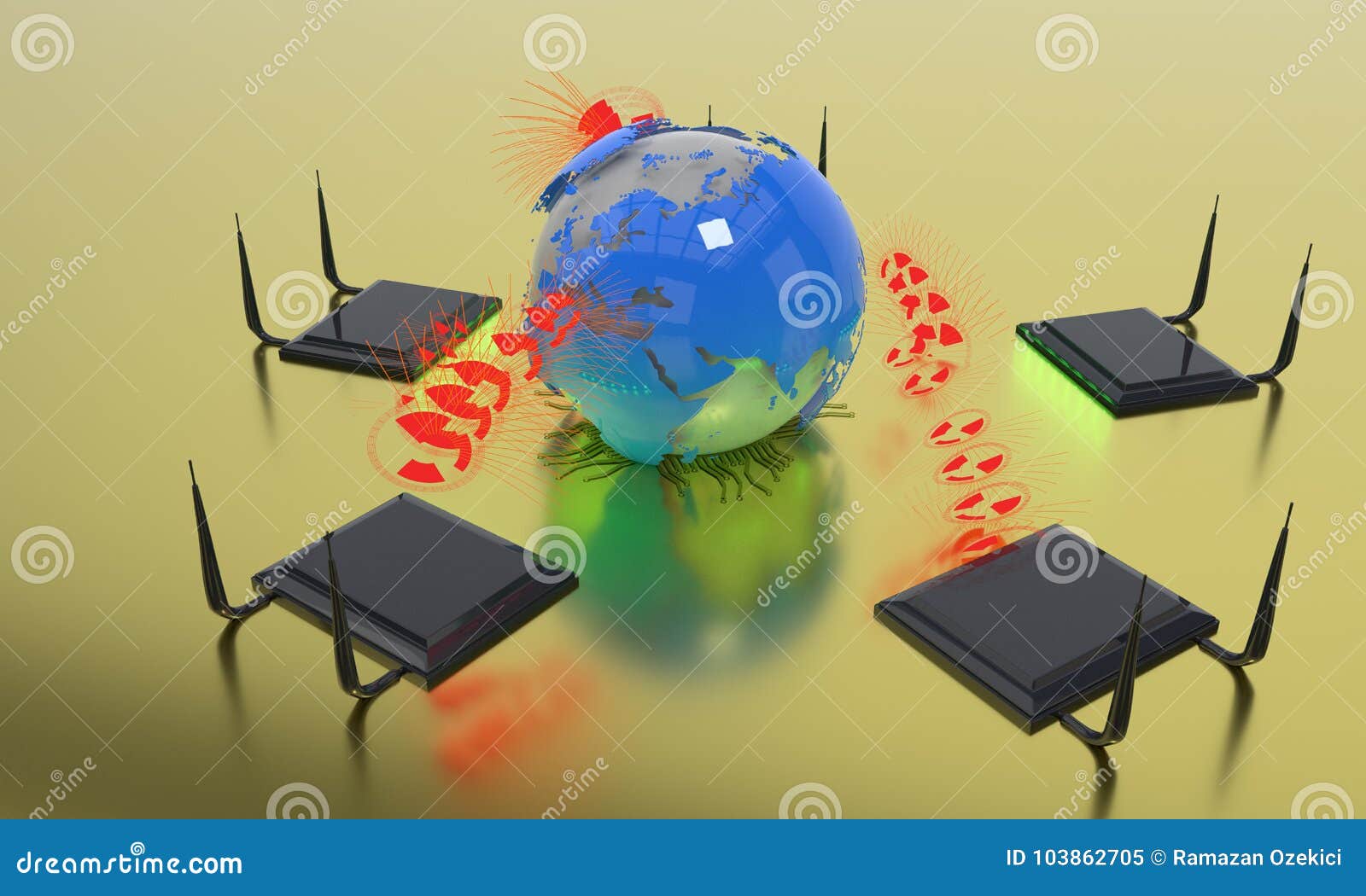 Modem Connection Concept in the World, 3d Rendering Stock Illustration ...