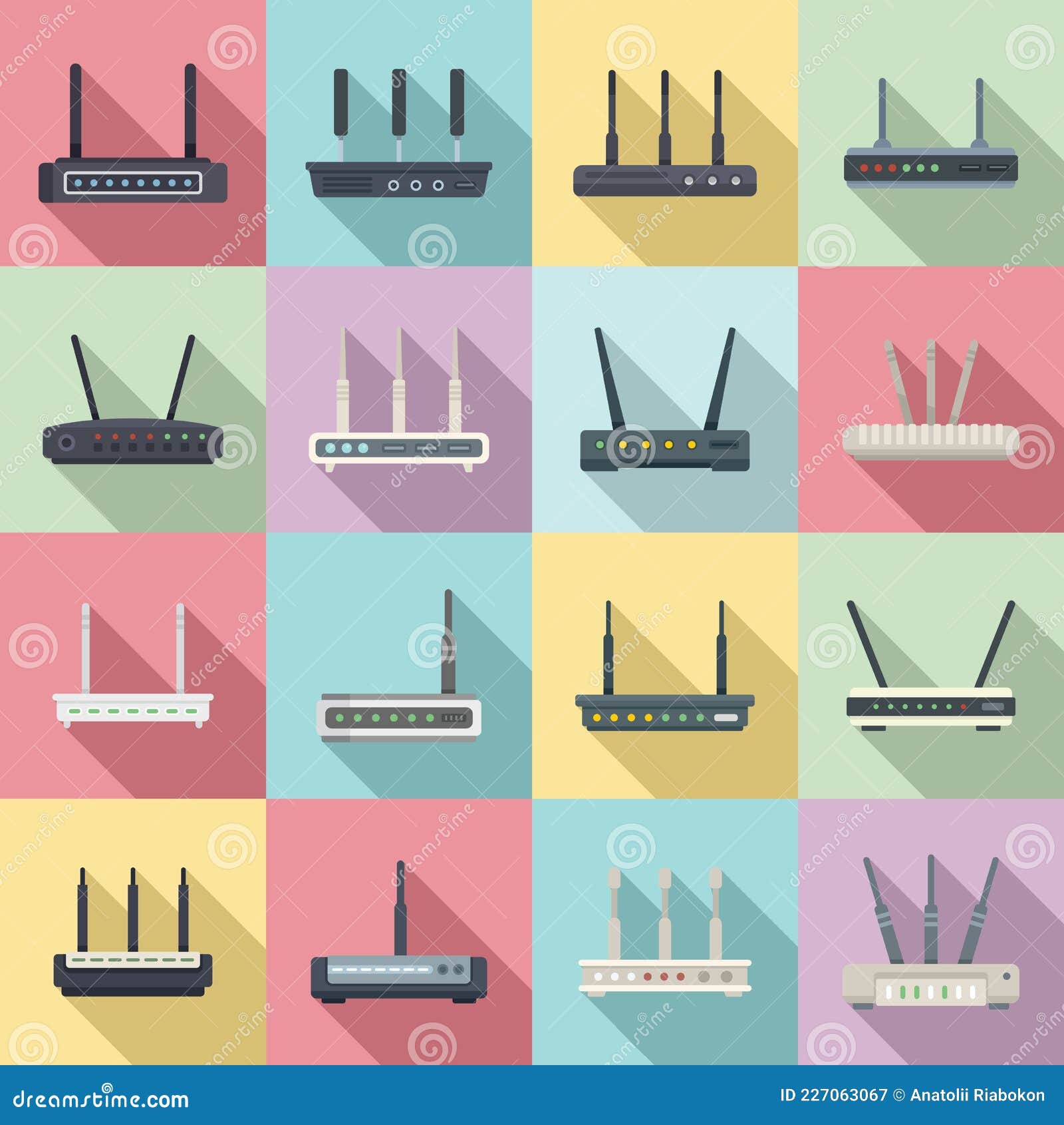 Modem Icons Set Flat Vector. Internet Router Stock Vector ...