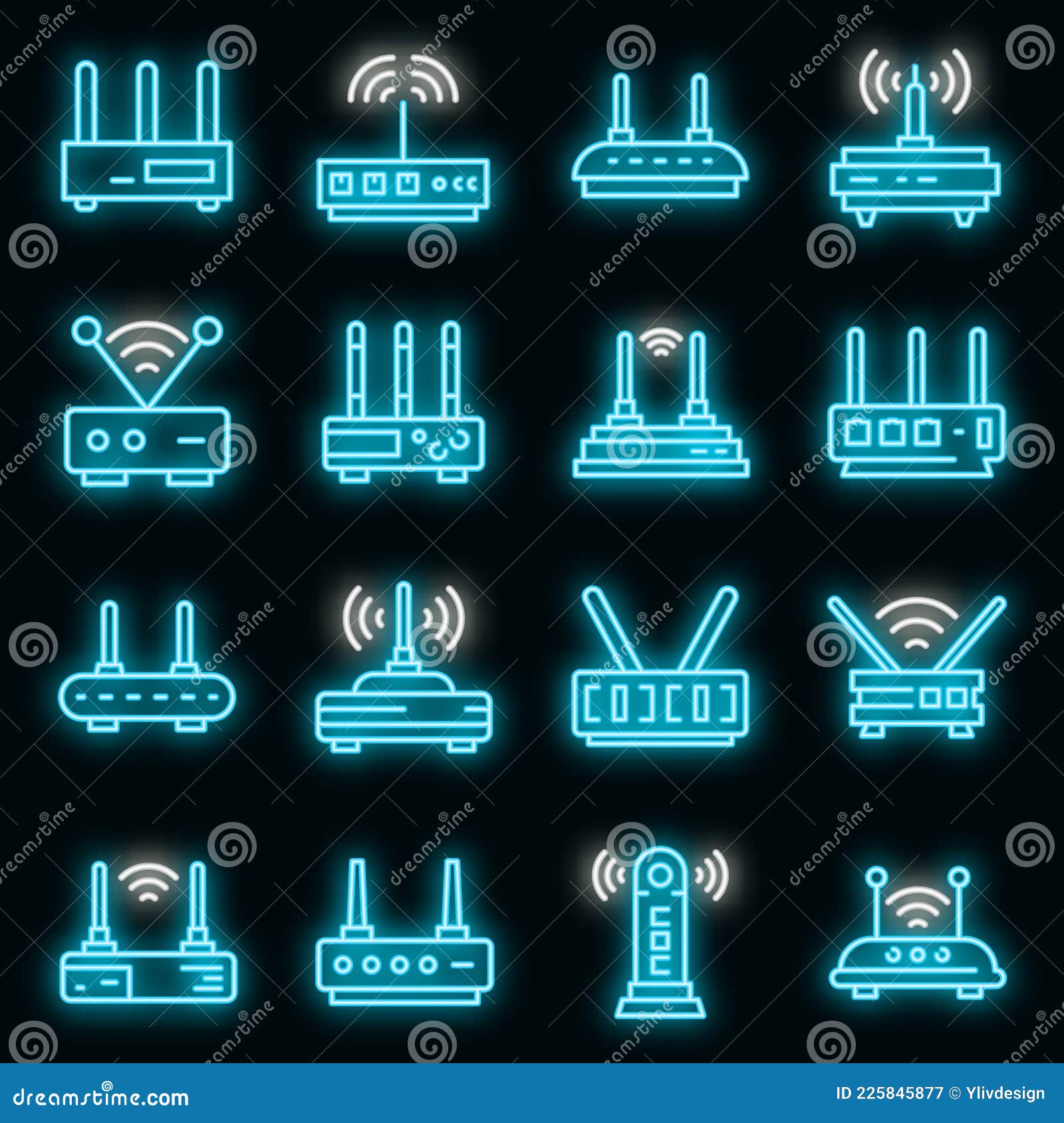 Modem Icons Set Vector Neon Stock Vector - Illustration of isolated ...