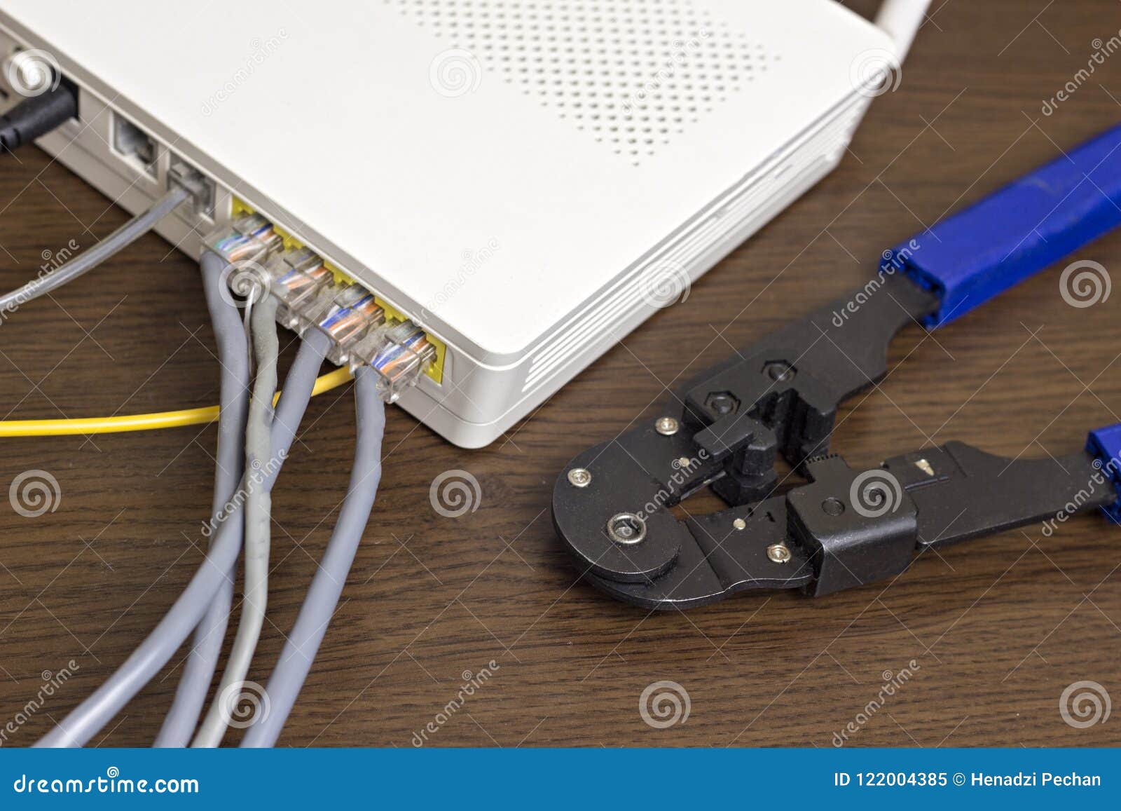 Modem, Network Cable and Crimper for Crimping Chips, Crimper Stock ...