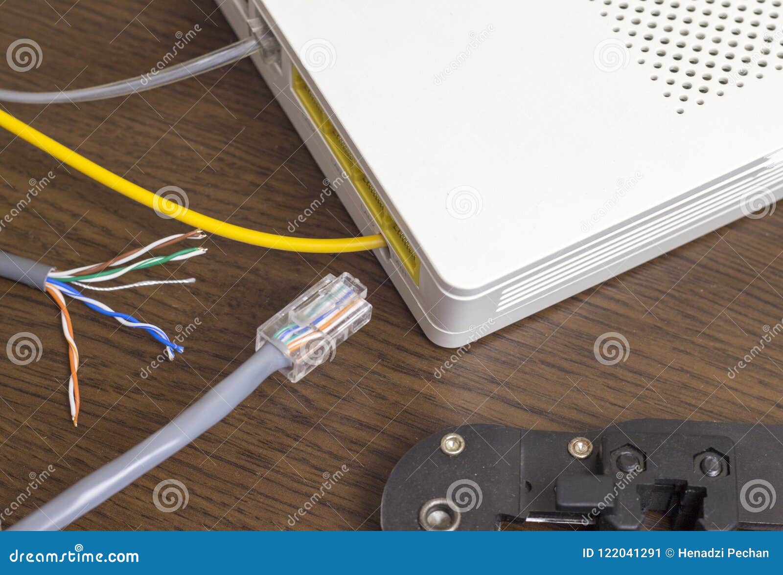 Modem, Network Cable and Crimper for Crimping Chips, Networking Stock ...