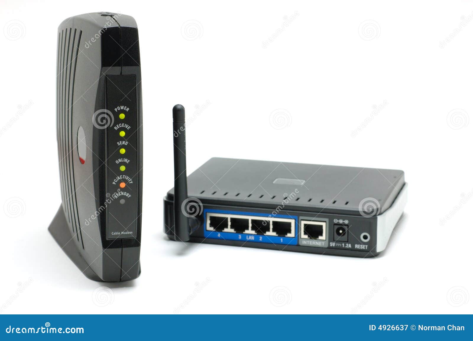 Modem via cavo e router immagine stock. Immagine di comunicazione - 4926637