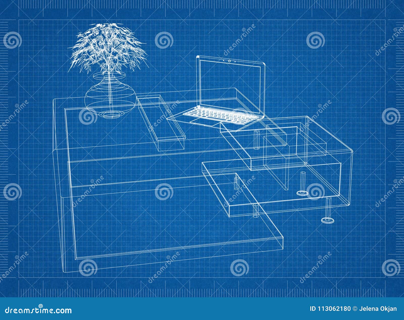 Moder Computer Table 3D Blueprint Stock Illustration - Illustration of ...