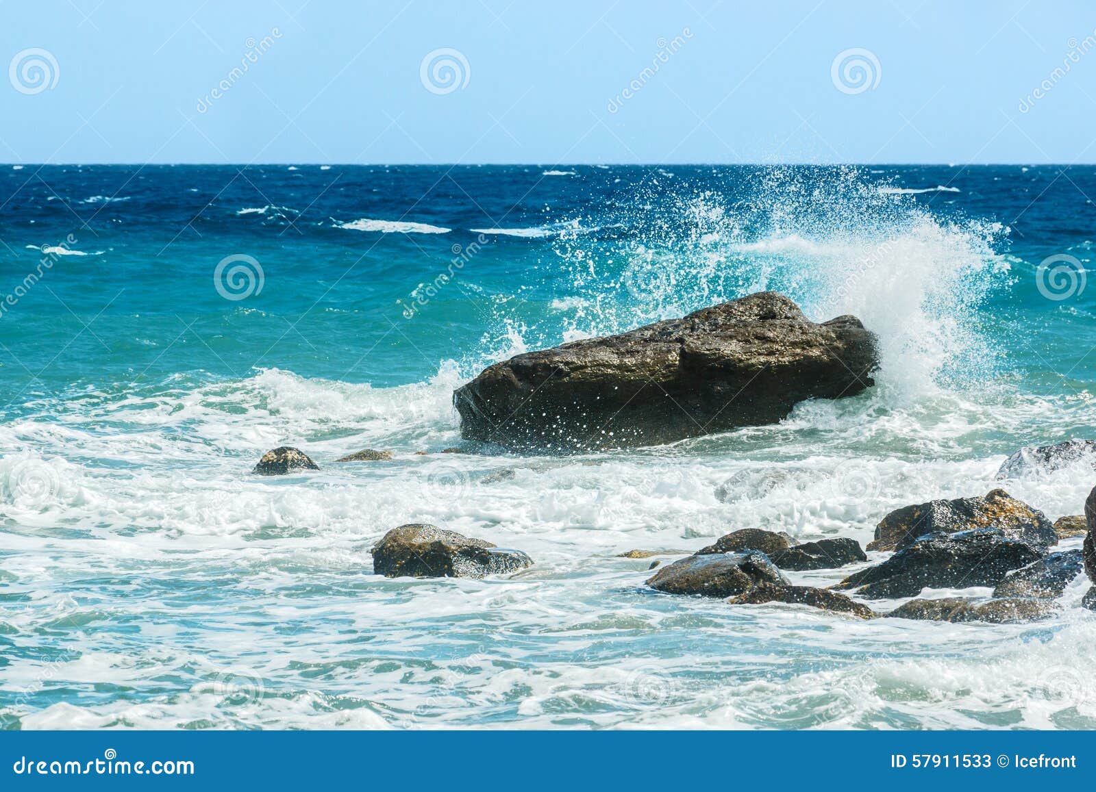 Moderate Sea Waves Hitting the Rocks Stock Image - Image of water ...