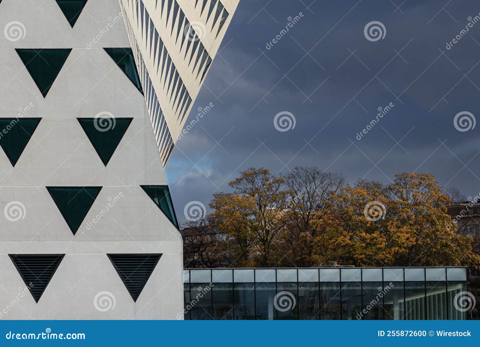 Modern and Abstract Architectural Building in Cloudy Sky Background ...