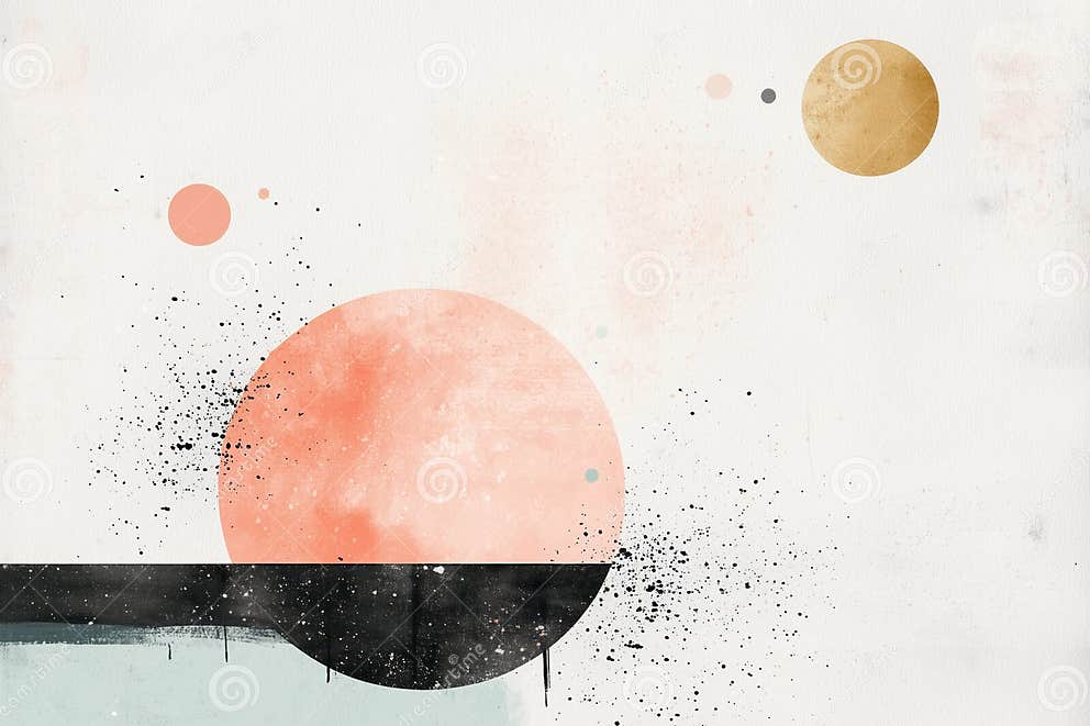 Modern Abstract Art with Large Circles and Splatter Effects on Canvas ...