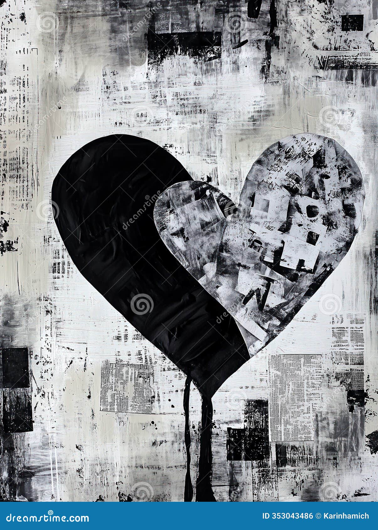 Modern Abstract Art Representing a Broken Heart Using Black and White ...