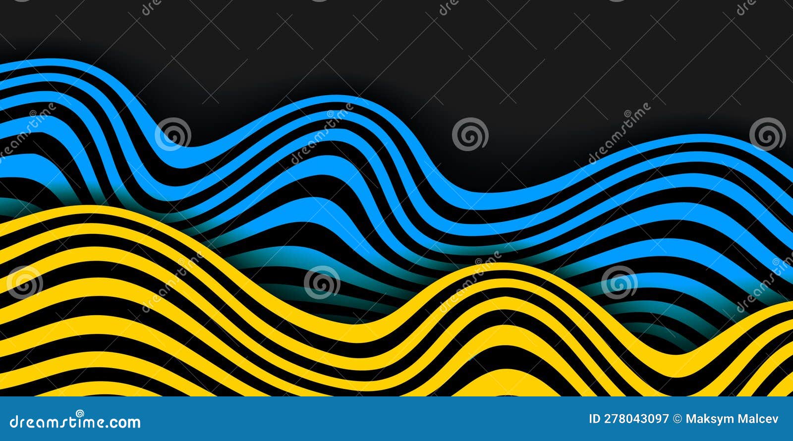 Modern Abstract Background with Blue and Yellow Wavy Lines. Curved ...