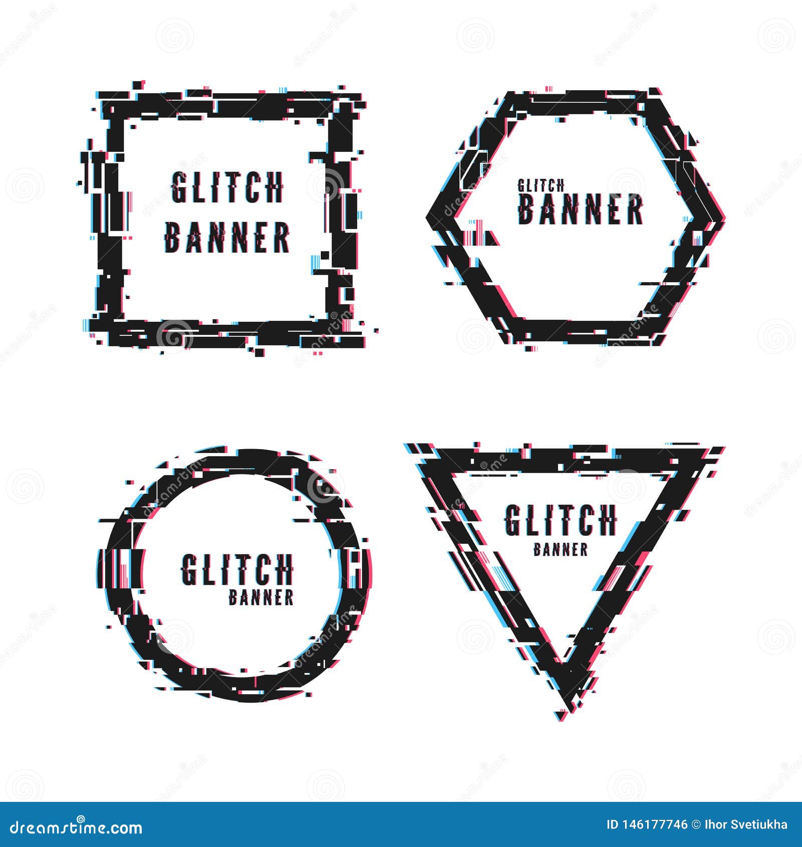 Modern Abstract Banners Set in Distorted Glitch Style. Geometric Frame ...
