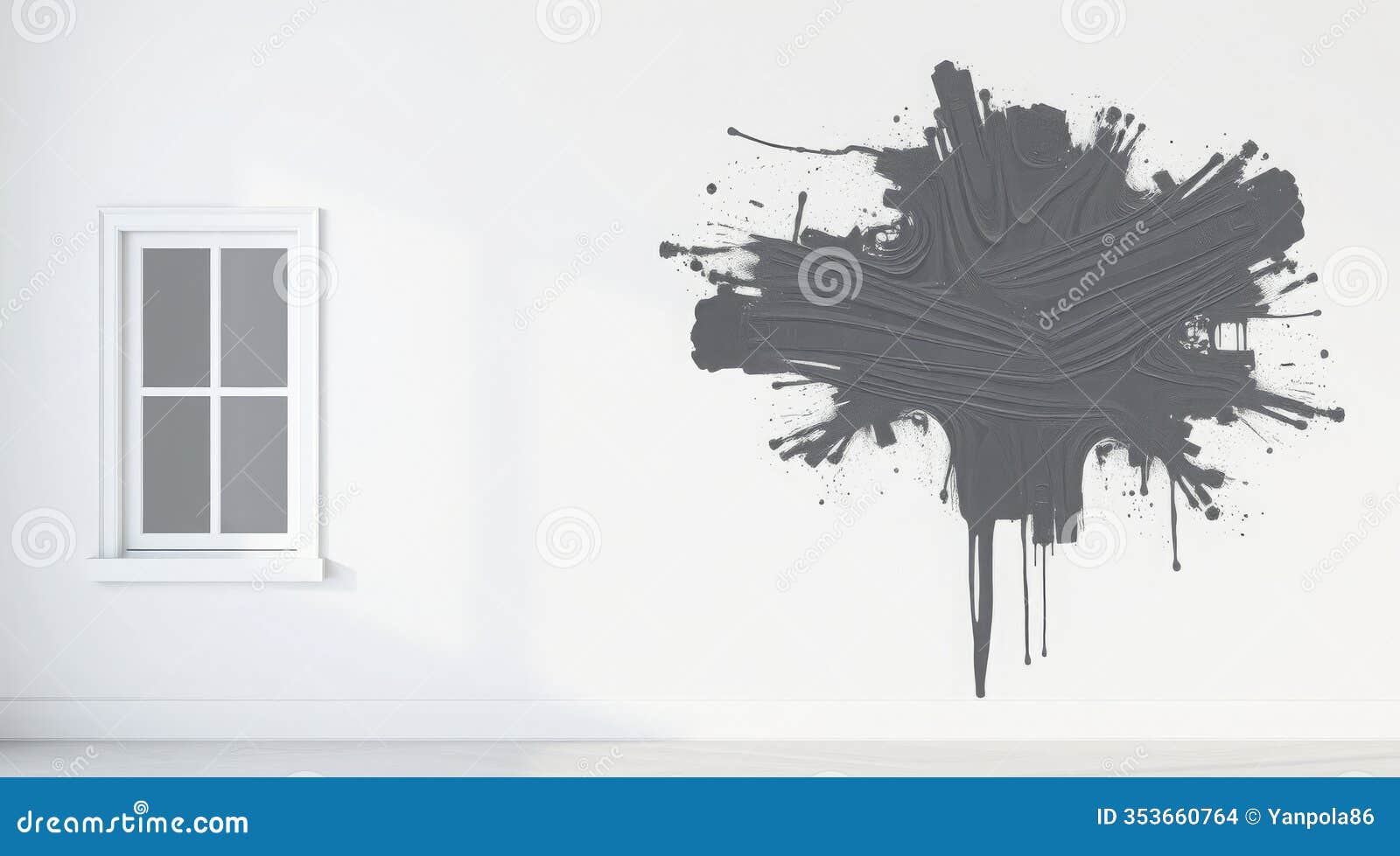 Modern Abstract Black Paint Splatter on a White Wall Next To a Window ...