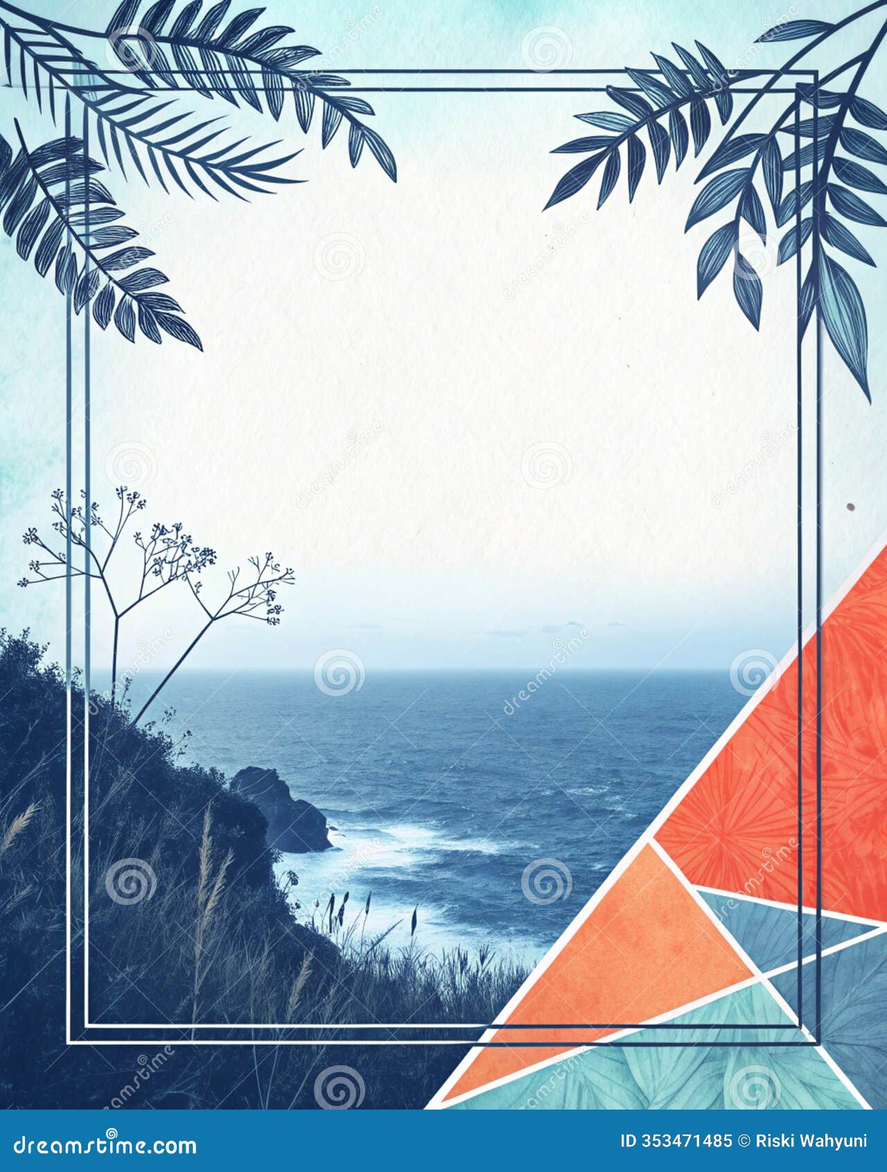 Modern Abstract Border Design with Paper Texture and Oceanic Sunset ...