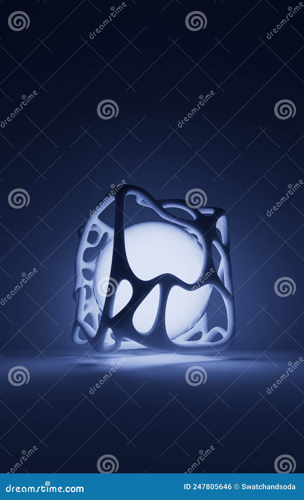 Modern Abstract Cube Structure Around Glowing Sphere of Light in Room ...