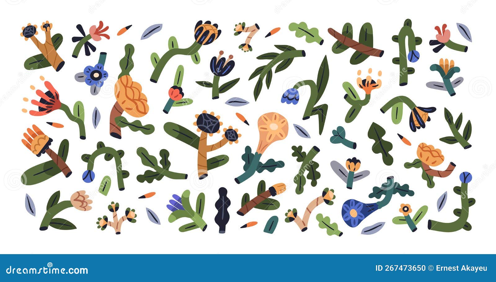 Modern Abstract Flowers Set. Creative Floral Elements Bundle Stock ...