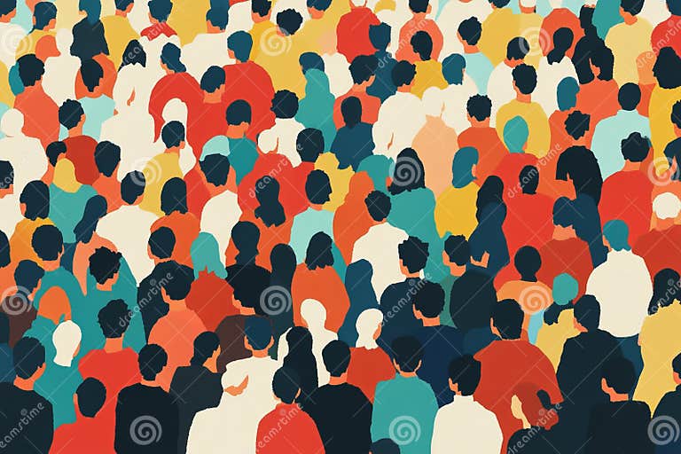 Modern Abstract Group Of People Crammed Into A Crowded Room Mob Confusion Multiple Colors