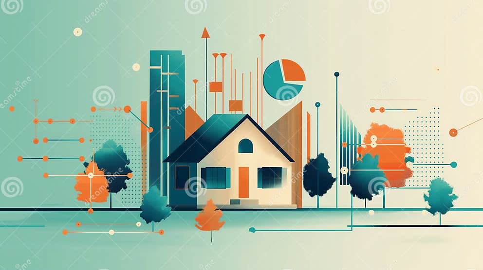 Modern, Abstract Illustration of a House with Surrounding Data ...