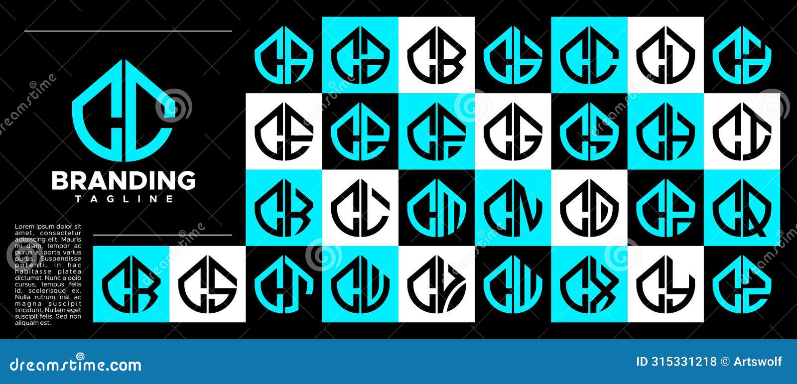 Modern Abstract Initial Letter C CC Logo Stamp Set Stock Vector ...