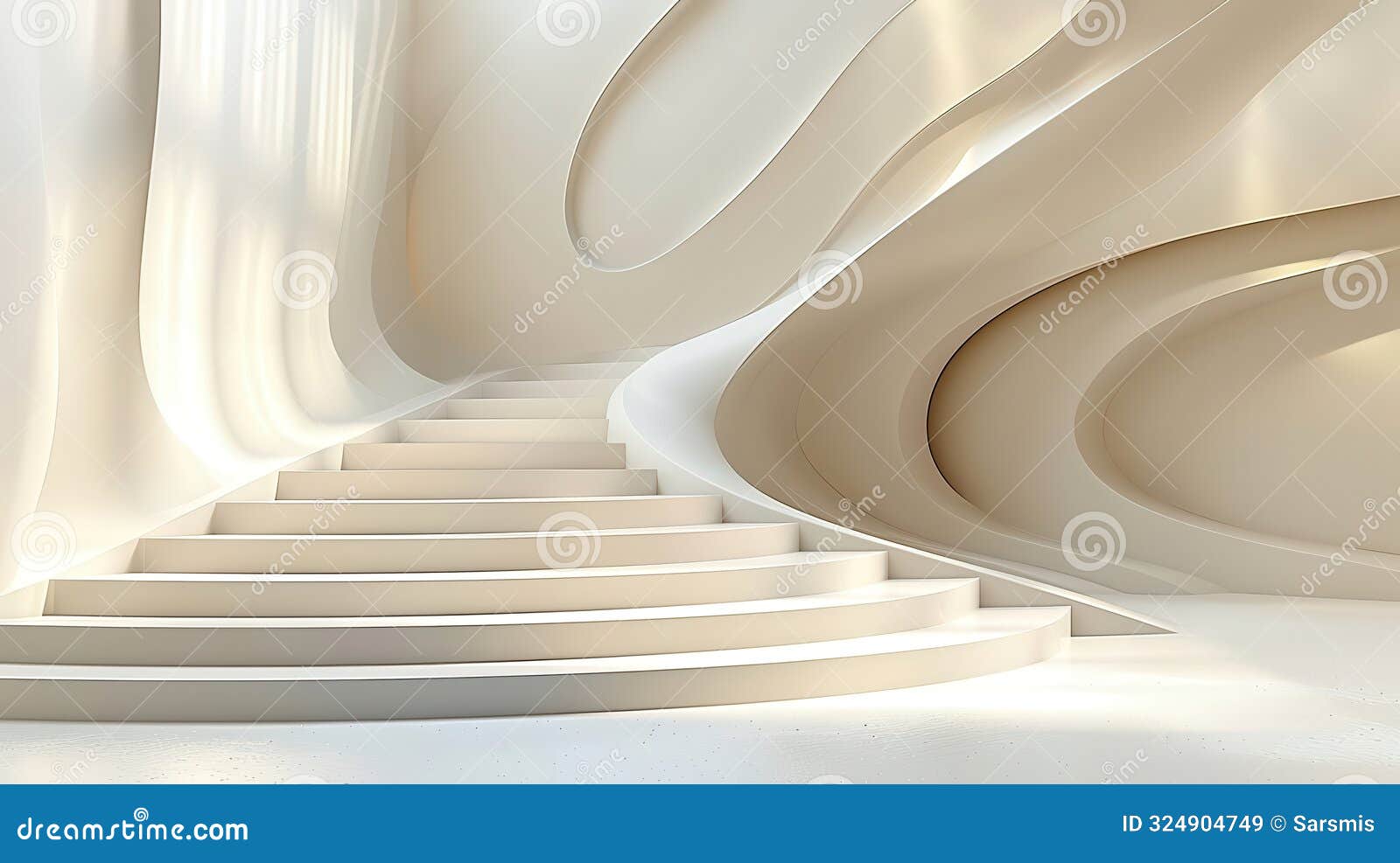 Modern Abstract Interior with Curved Architecture and White Staircase ...