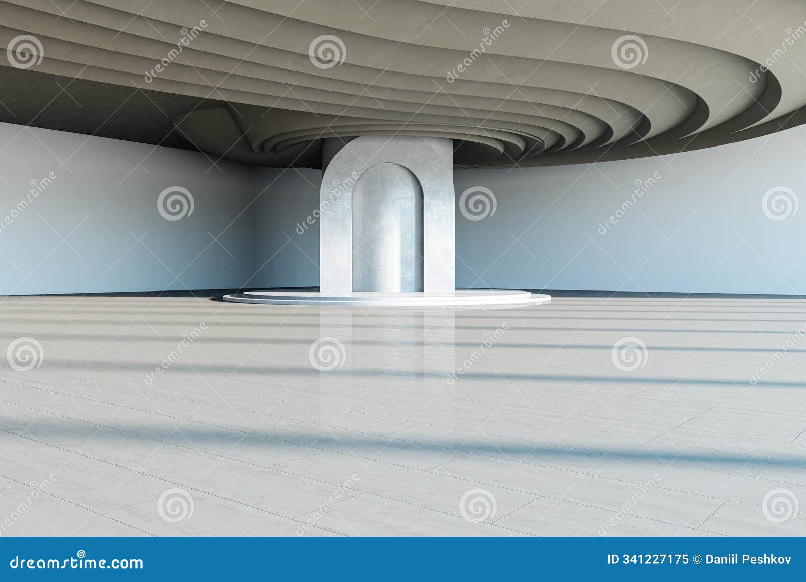 Modern Abstract Interior Design with Curved Ceiling and Polished Floor ...
