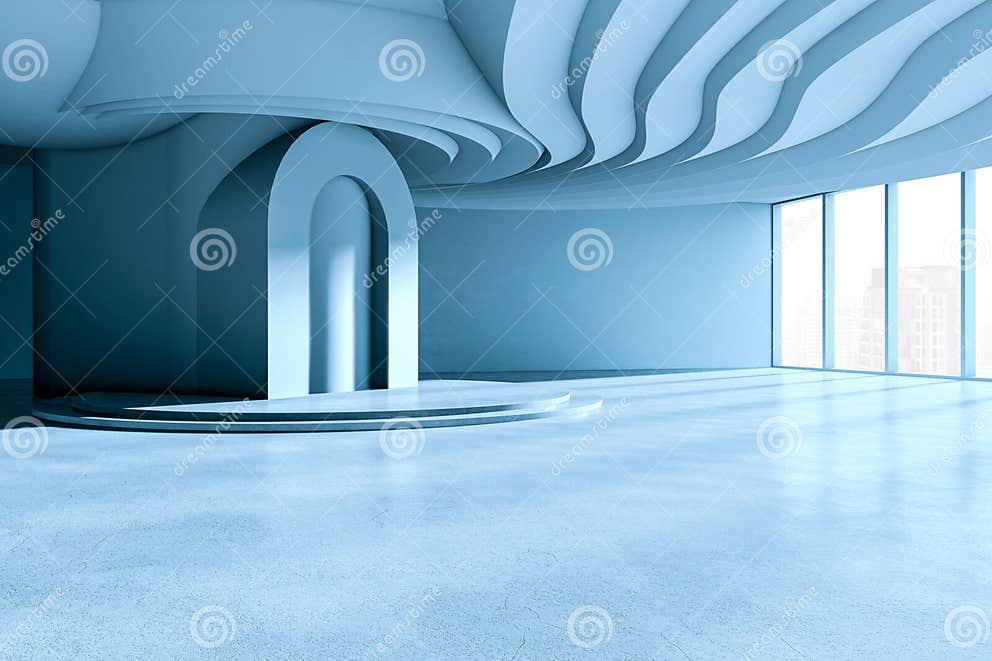 Modern Abstract Interior Design Featuring a Blue Room with Wave-like ...