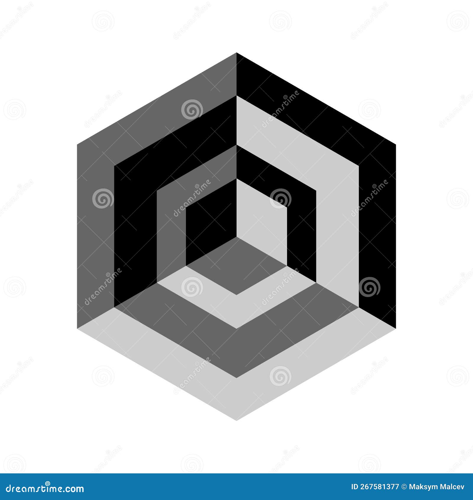 Modern Abstract Isometric Figure. Black and Gray Hexagon with Cube ...