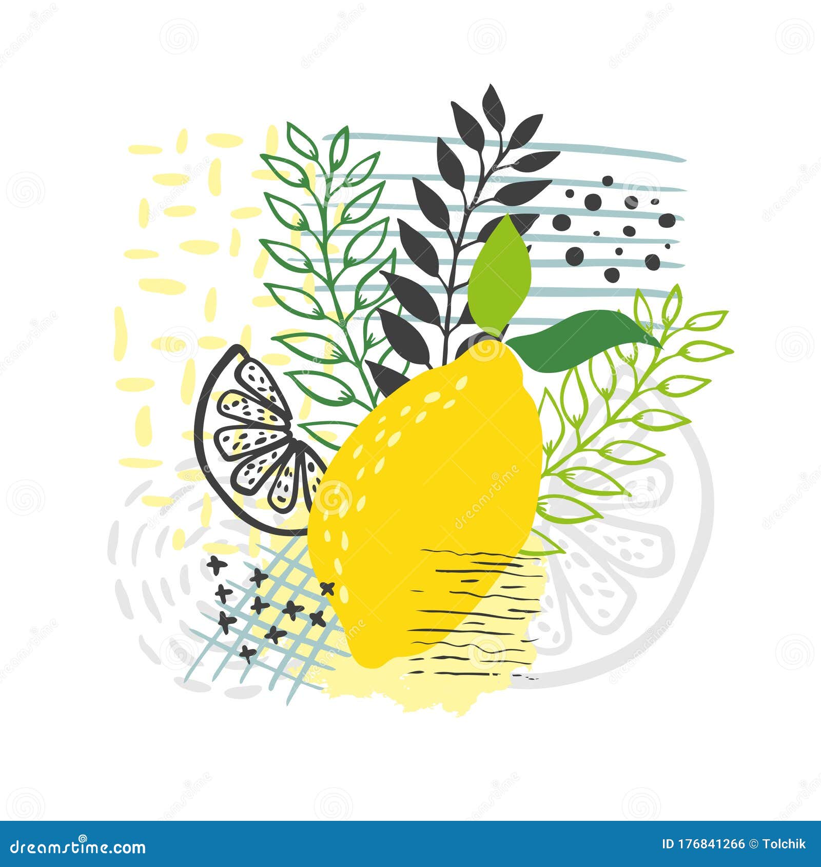 Modern Abstract Lemon Vector Leaves Background. Hand Draw Stock Vector ...