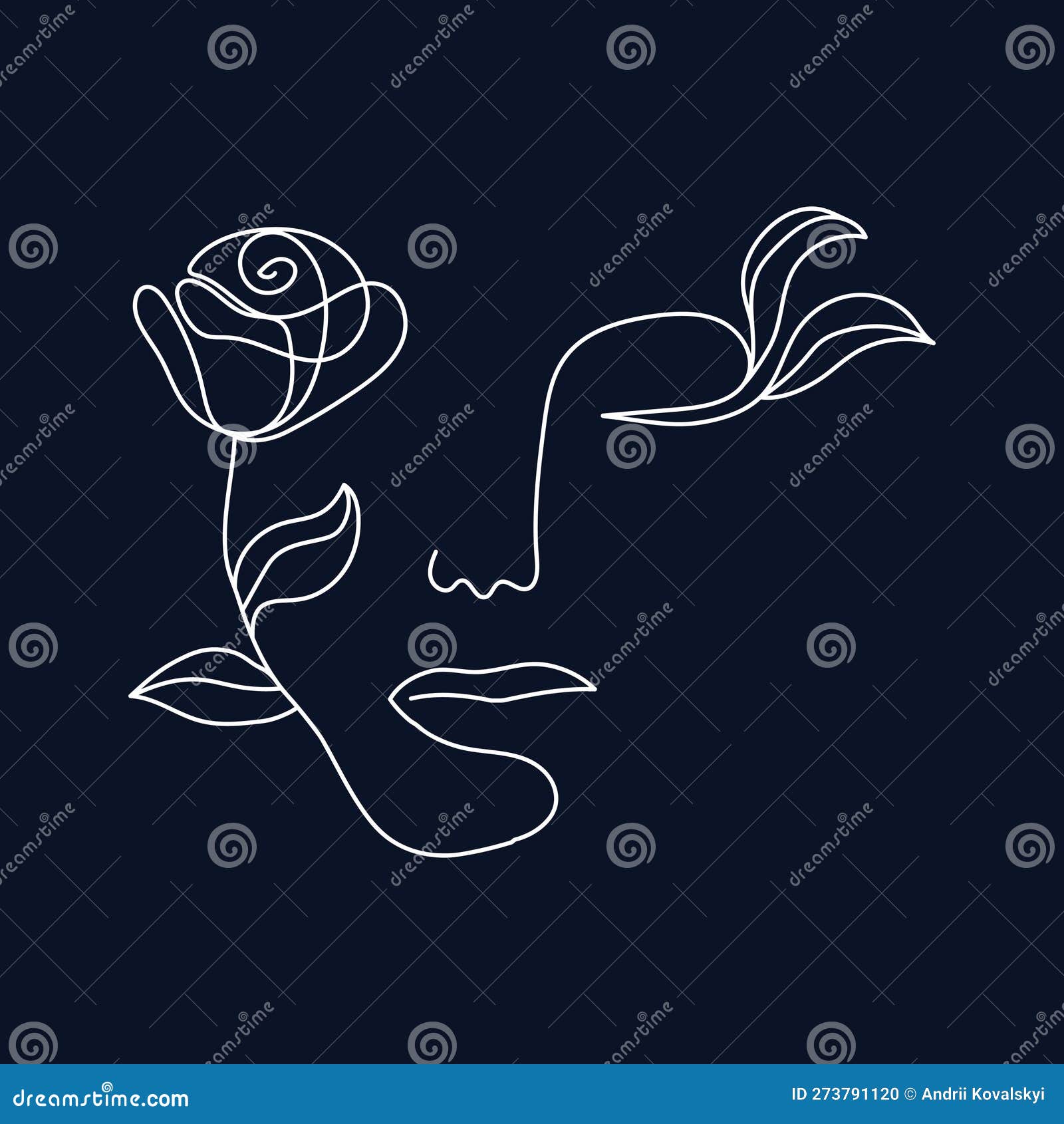 Modern Abstract Line Minimalistic Women Face Arts On Black Background