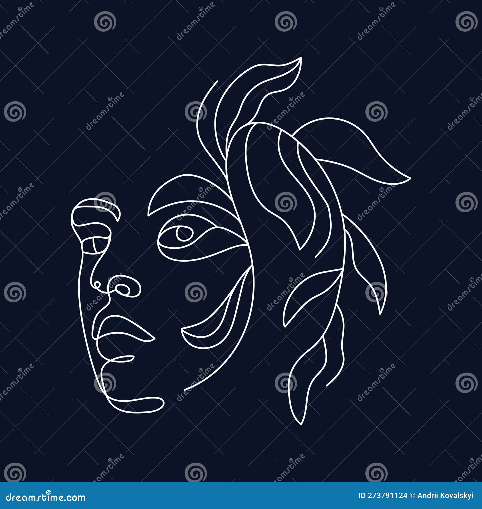 Modern Abstract Line Minimalistic Women Face Arts On Black Background