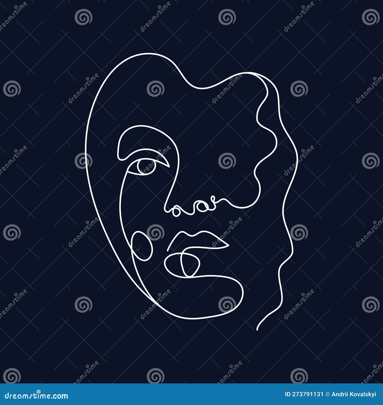 Modern Abstract Line Minimalistic Women Face Arts On Black Background