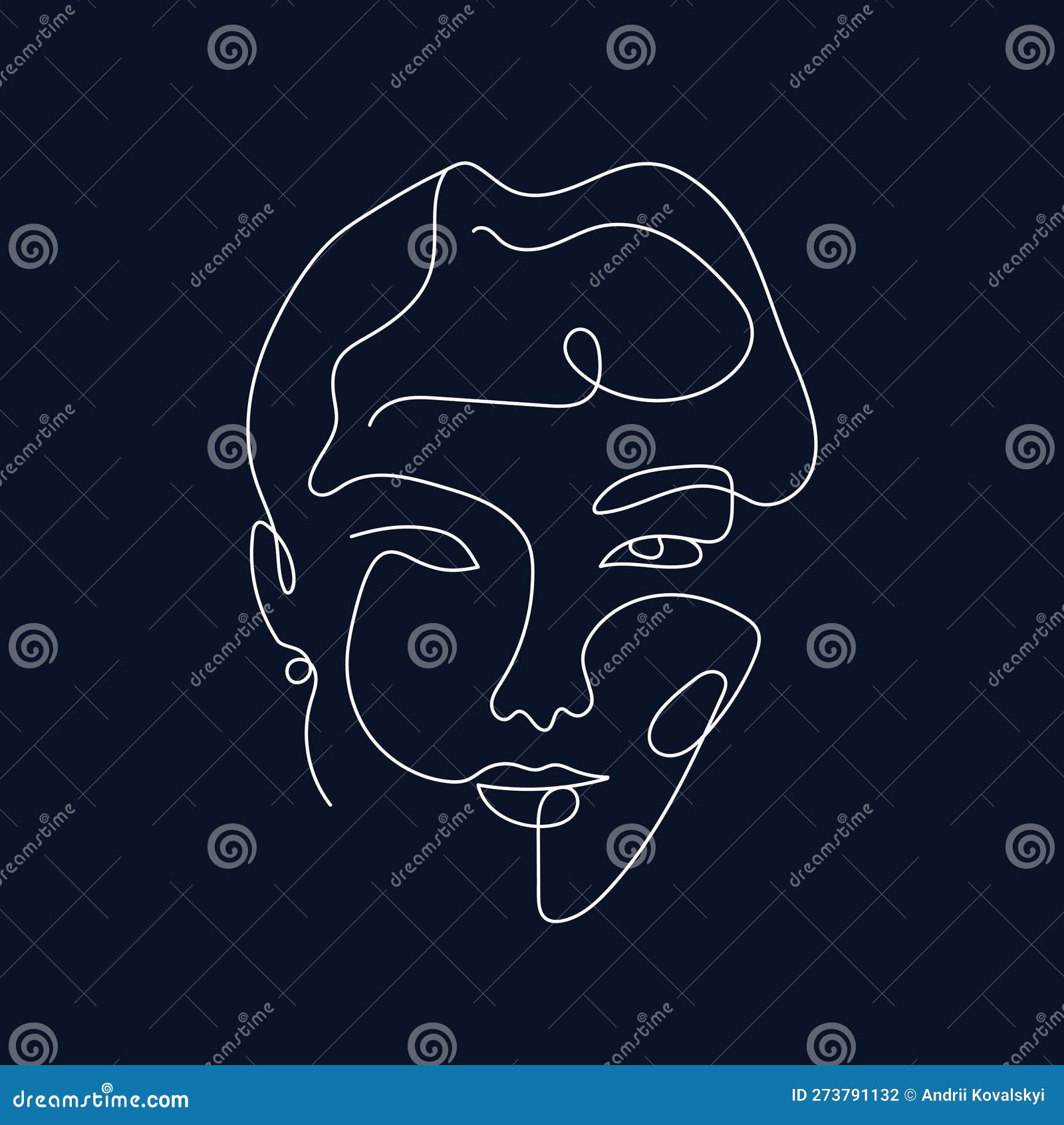 Modern Abstract Line Minimalistic Women Face Arts On Black Background