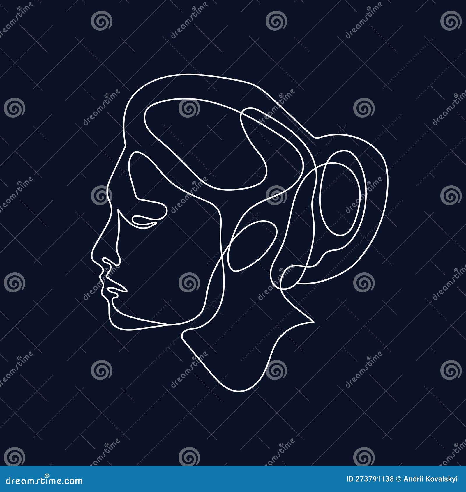 Modern Abstract Line Minimalistic Women Face Arts On Black Background