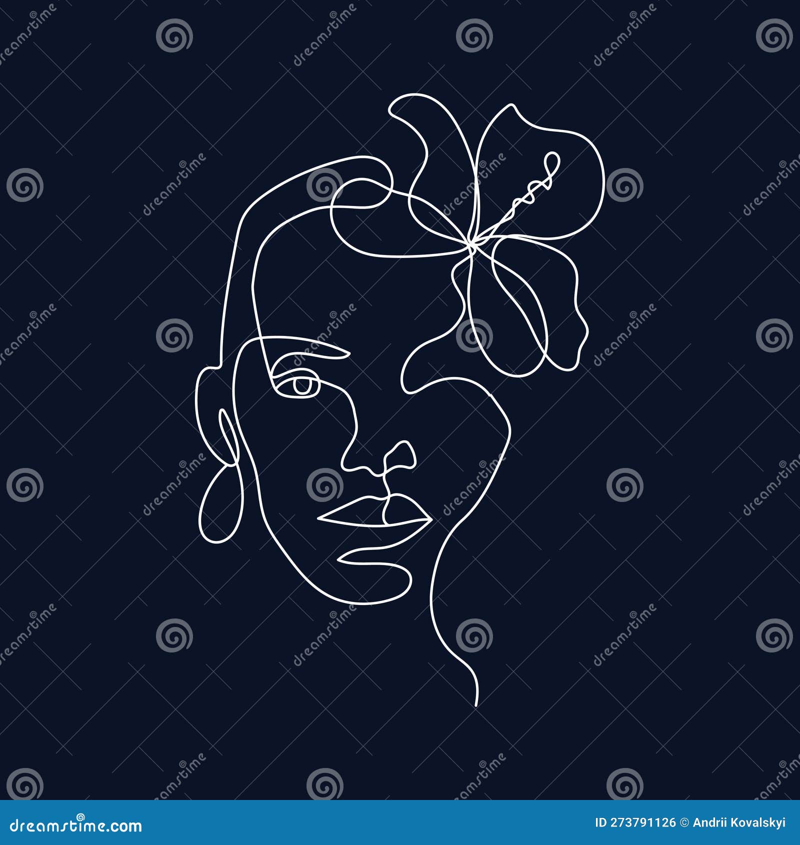 Modern Abstract Line Minimalistic Women Face Arts On Black Background