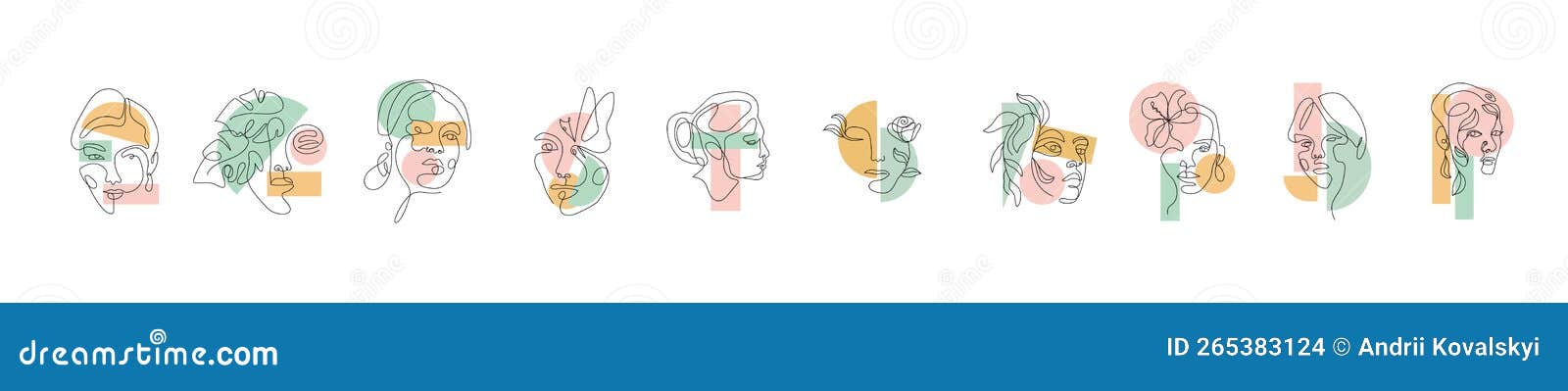 Modern Abstract Line Minimalistic Women Face Arts Set With Different