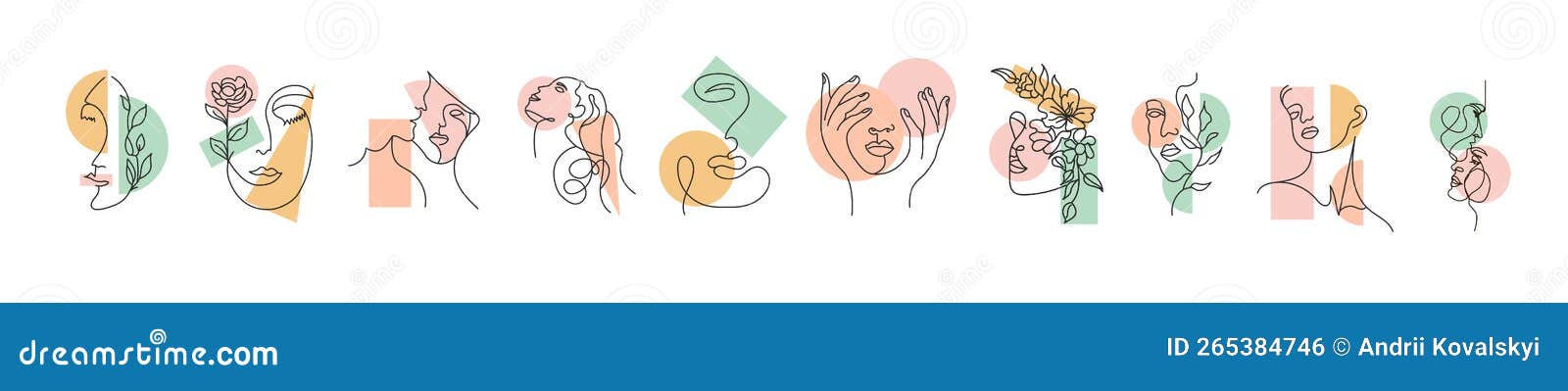 Modern Abstract Line Minimalistic Women Face Arts Set With Different