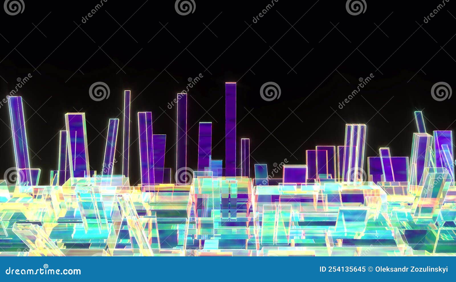Modern Abstract Neon City Skyline 80s Retro Intro 3d Stock Illustration ...