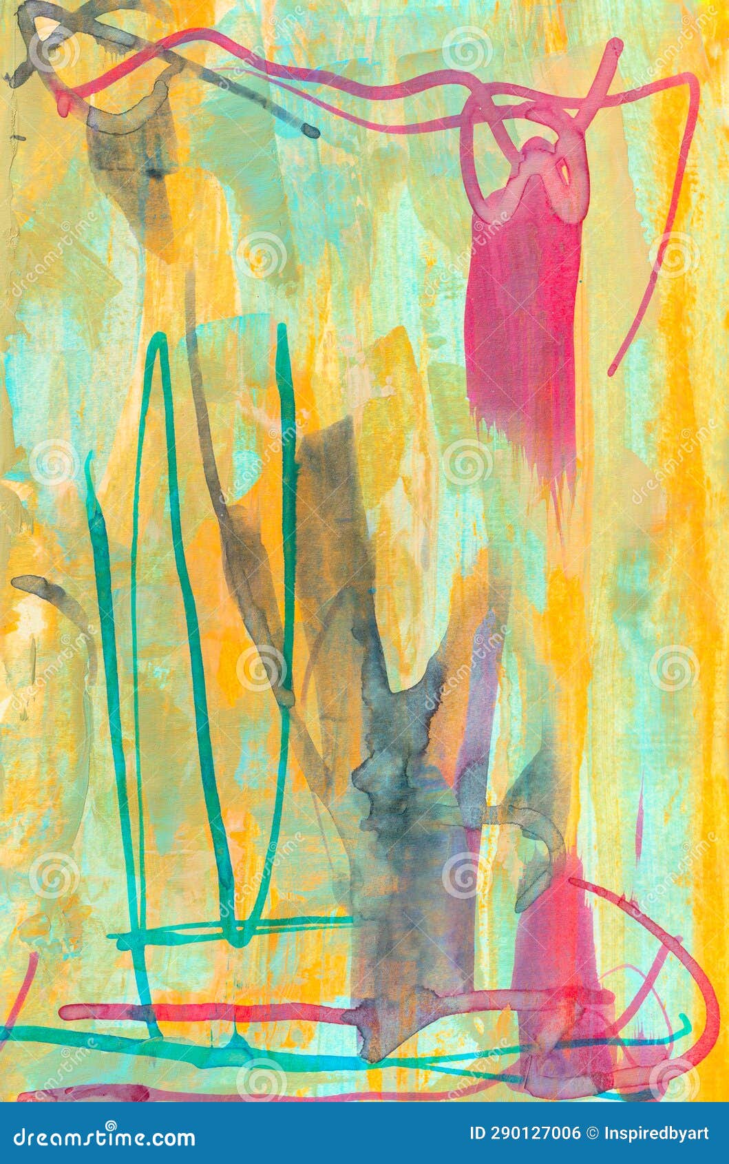 Modern Abstract Painting, Color Splash, Doodle Line, Scratch and Ink ...