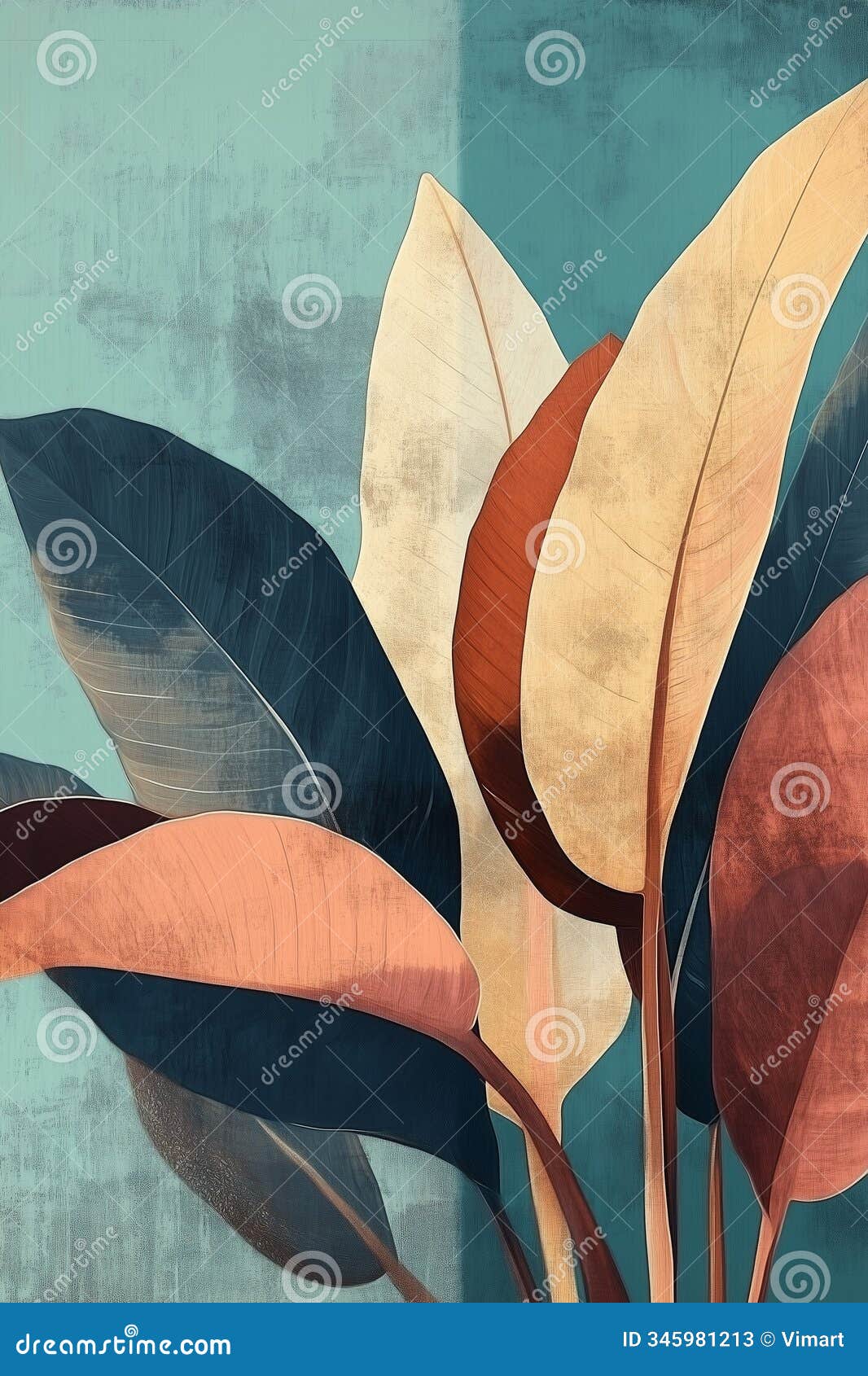 A Modern and Abstract Painting of Leaves, Using Bold Colors and ...
