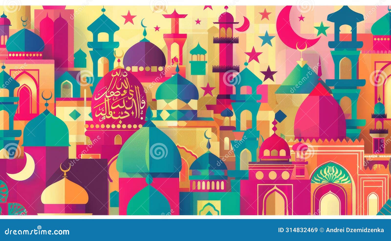 Modern, Abstract Representations of Mosques, Crescent Moons, Stars ...