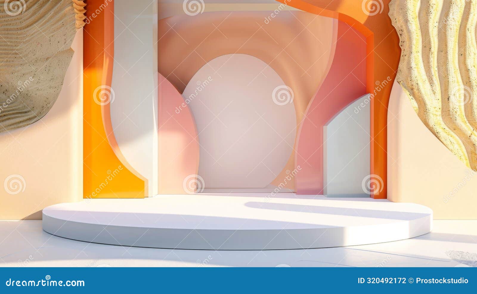 Modern Abstract Stage with Bright Colors and Curved Design Elements in ...