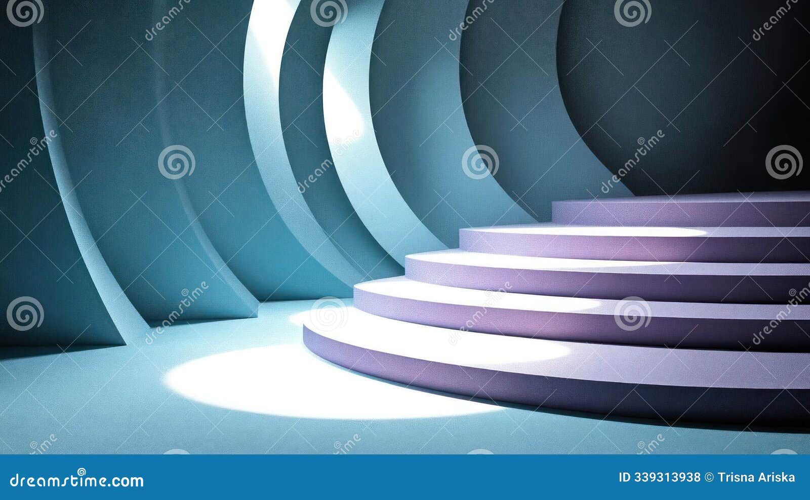 A Modern, Abstract Stage with Curved Walls and Layered Steps ...