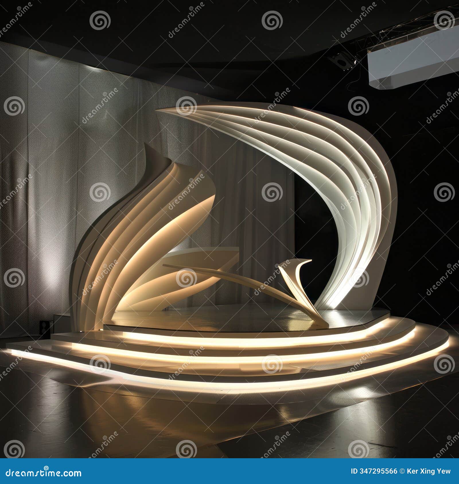 Modern Abstract Stage Design with Curved Lighted Structures Stock ...