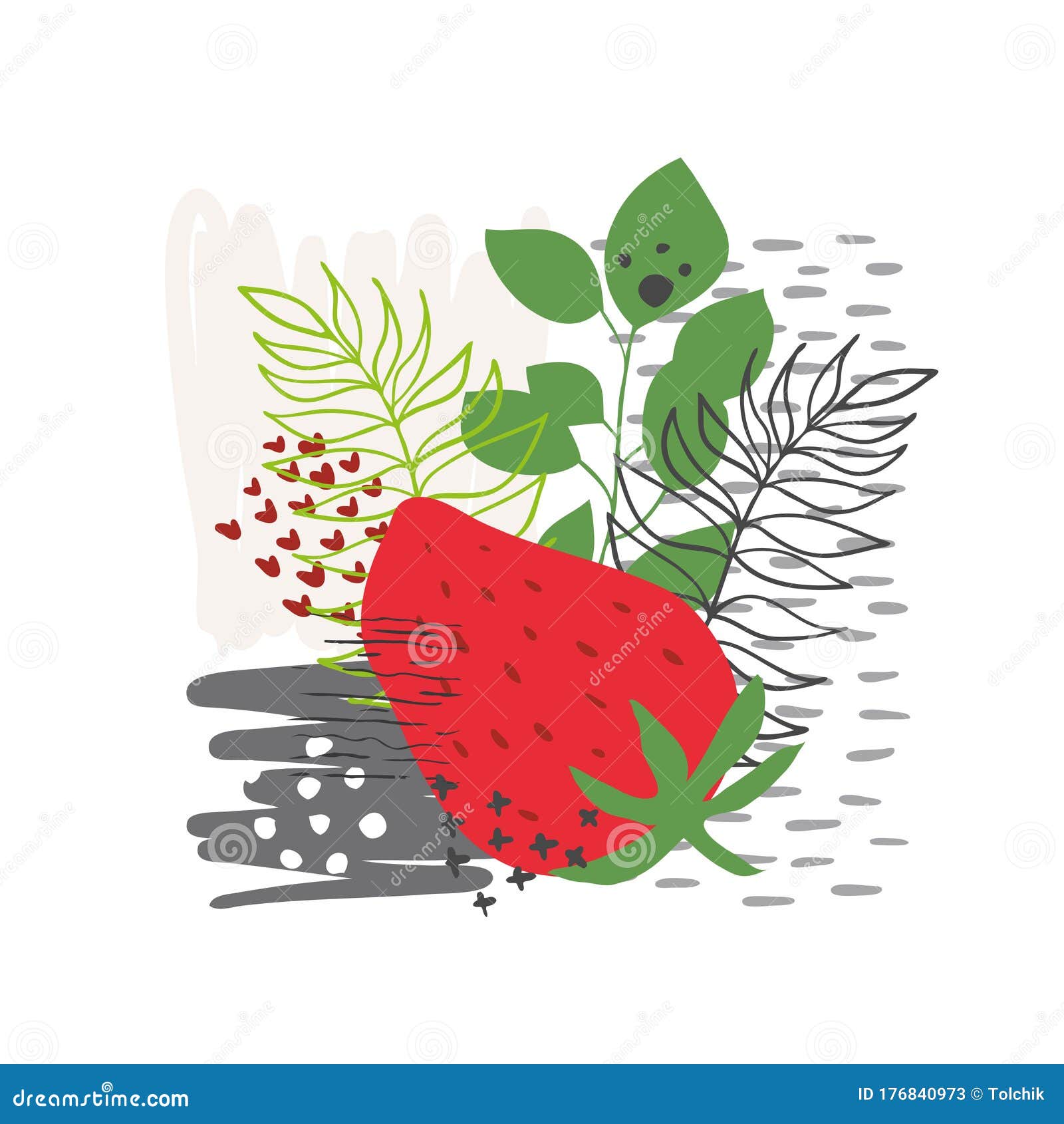 Modern Abstract Strawberry Vector Leaves Background. Hand Draw Stock ...