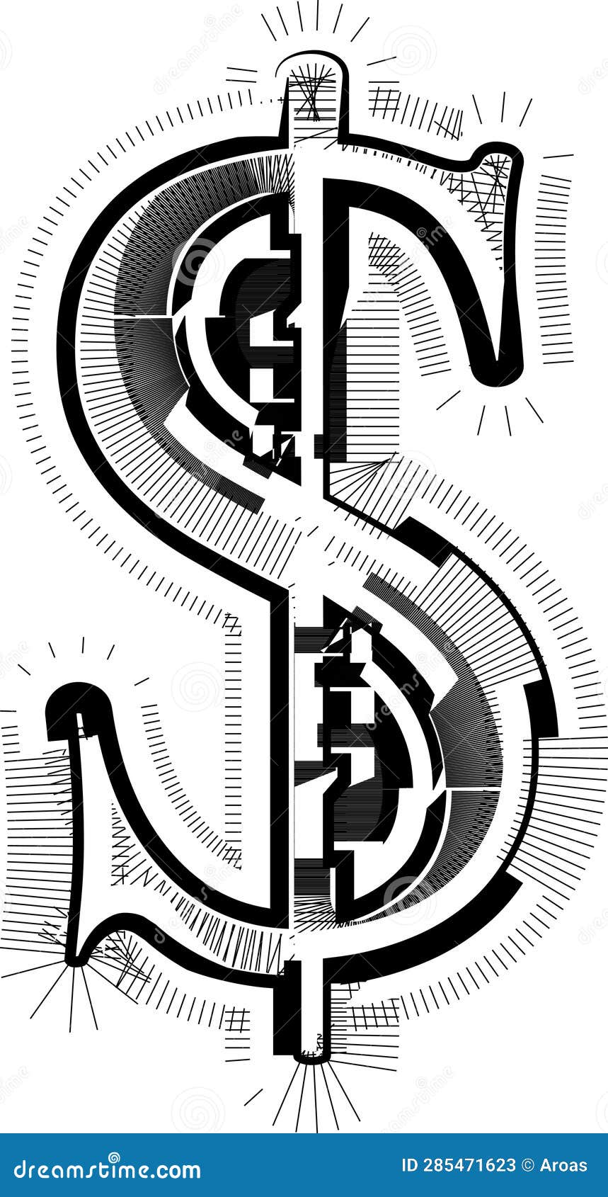 Modern Abstract Striped Design Dollar Symbol with Lines Stock Vector ...