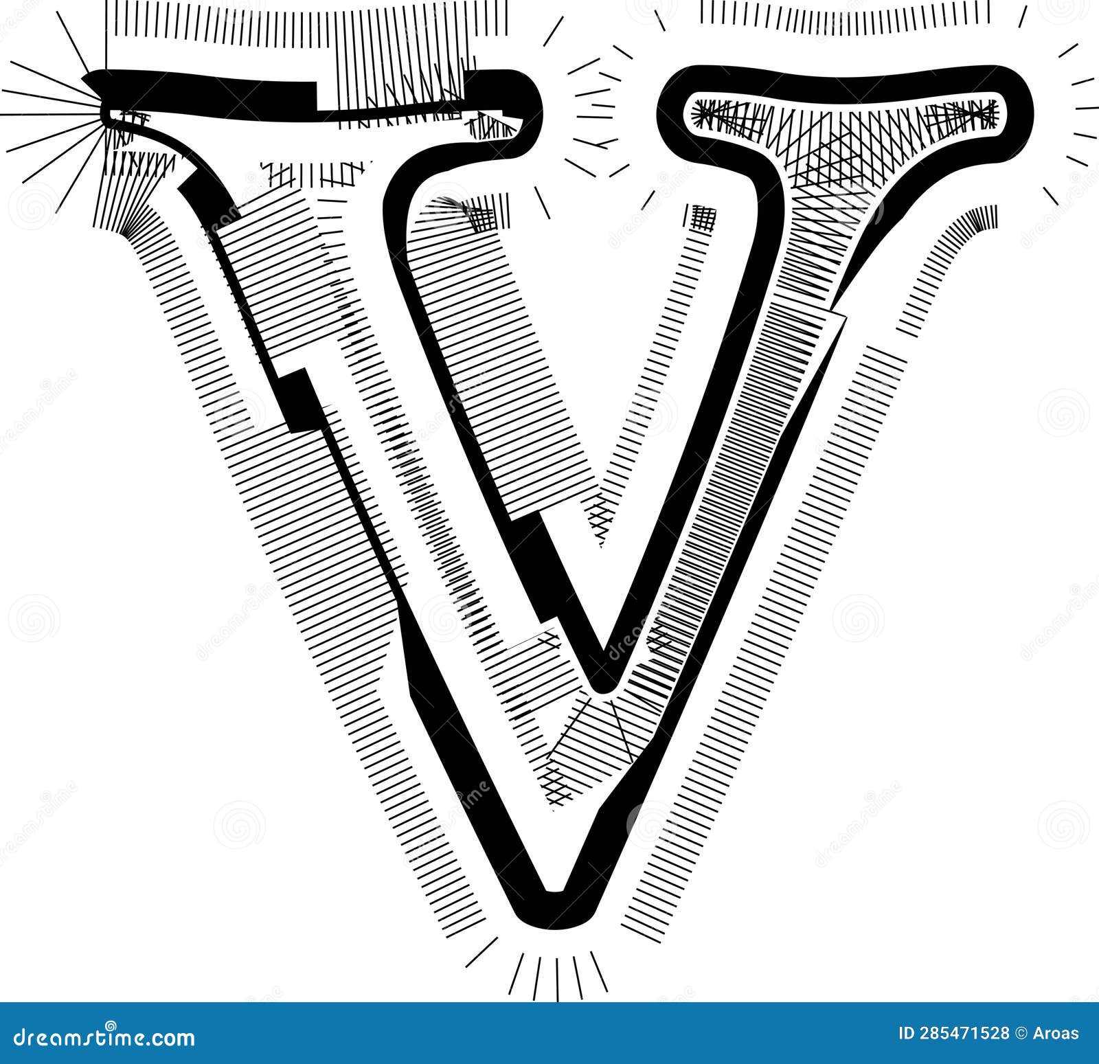 Modern Abstract Striped Design with Lines LETTER V Stock Illustration ...