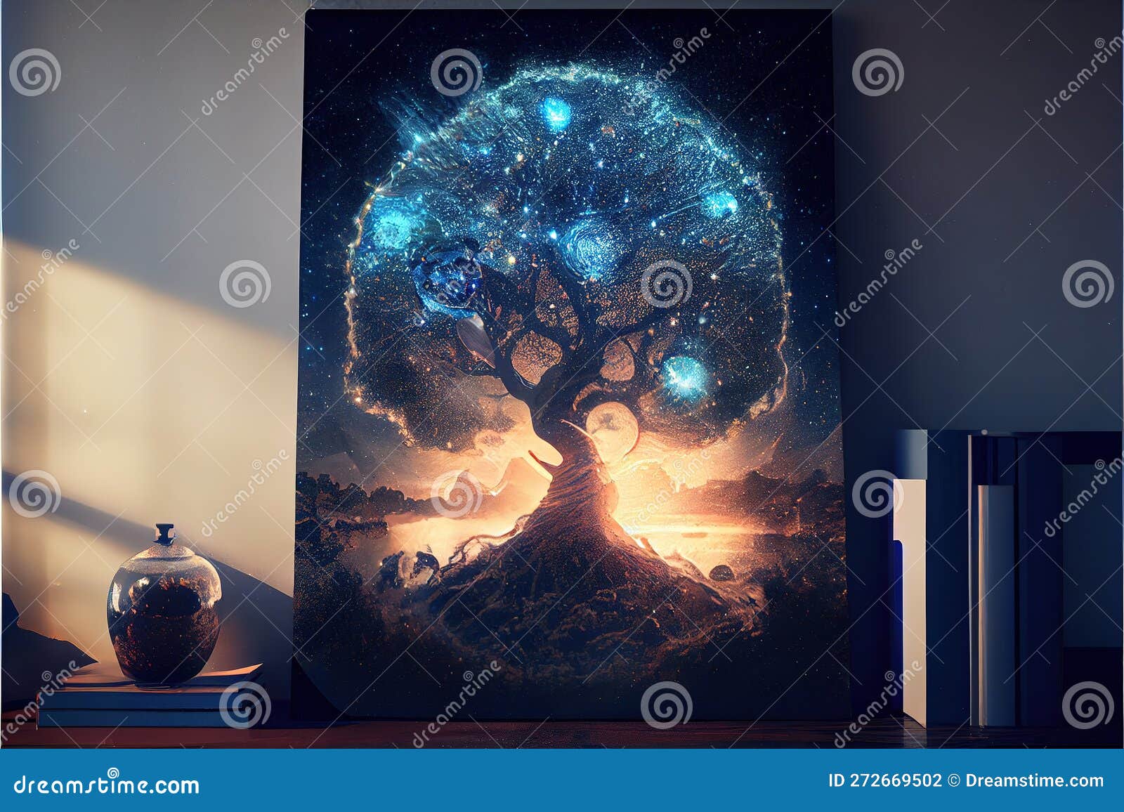 Modern Abstract Tree with Magical Neon Light on Fantasy Tree Frame ...