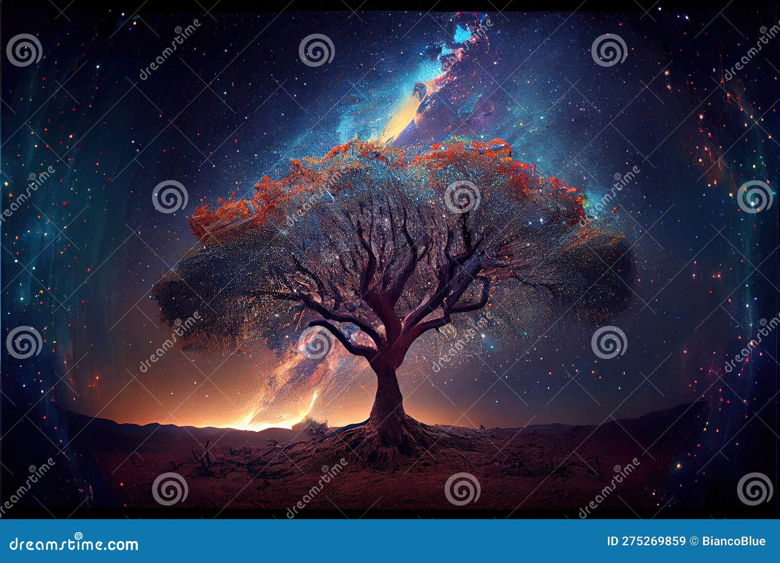 Modern Abstract Tree with Magical Neon Light on Fantasy Tree Frame ...