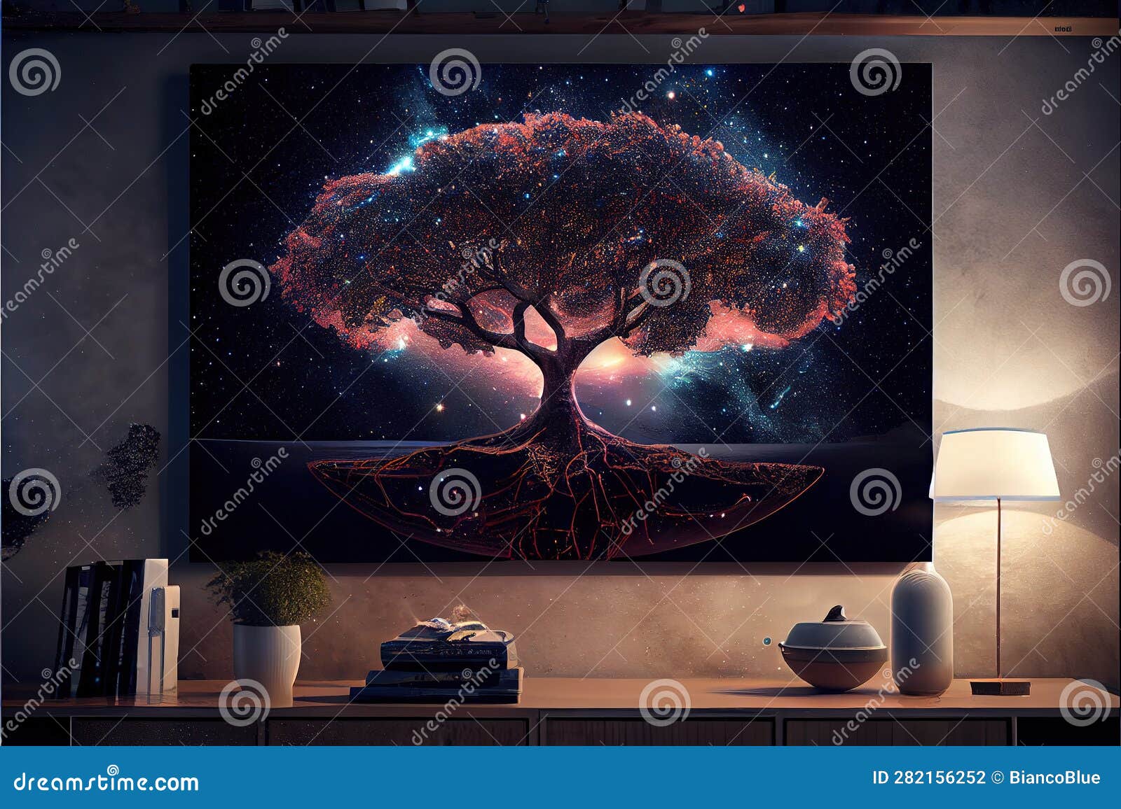Modern Abstract Tree with Magical Neon Light on Fantasy Tree Frame ...