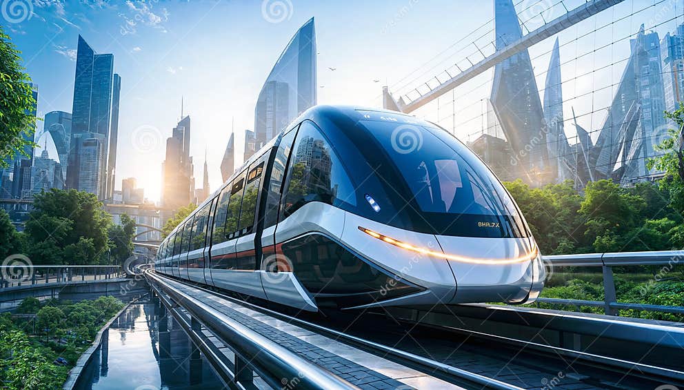 Modern Advanced High Speed Train in a Advanced Train Station Stock ...