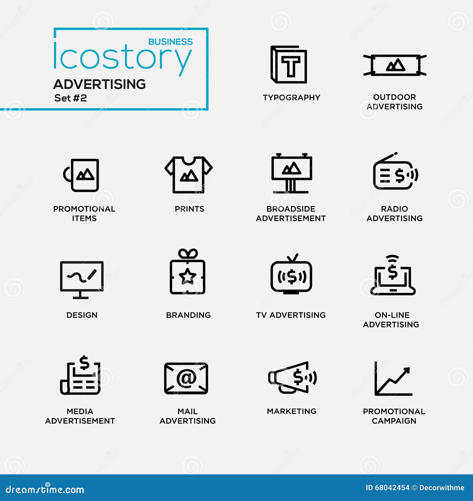 Modern Advertising Simple Thin Line Design Icons, Pictograms Set Stock ...