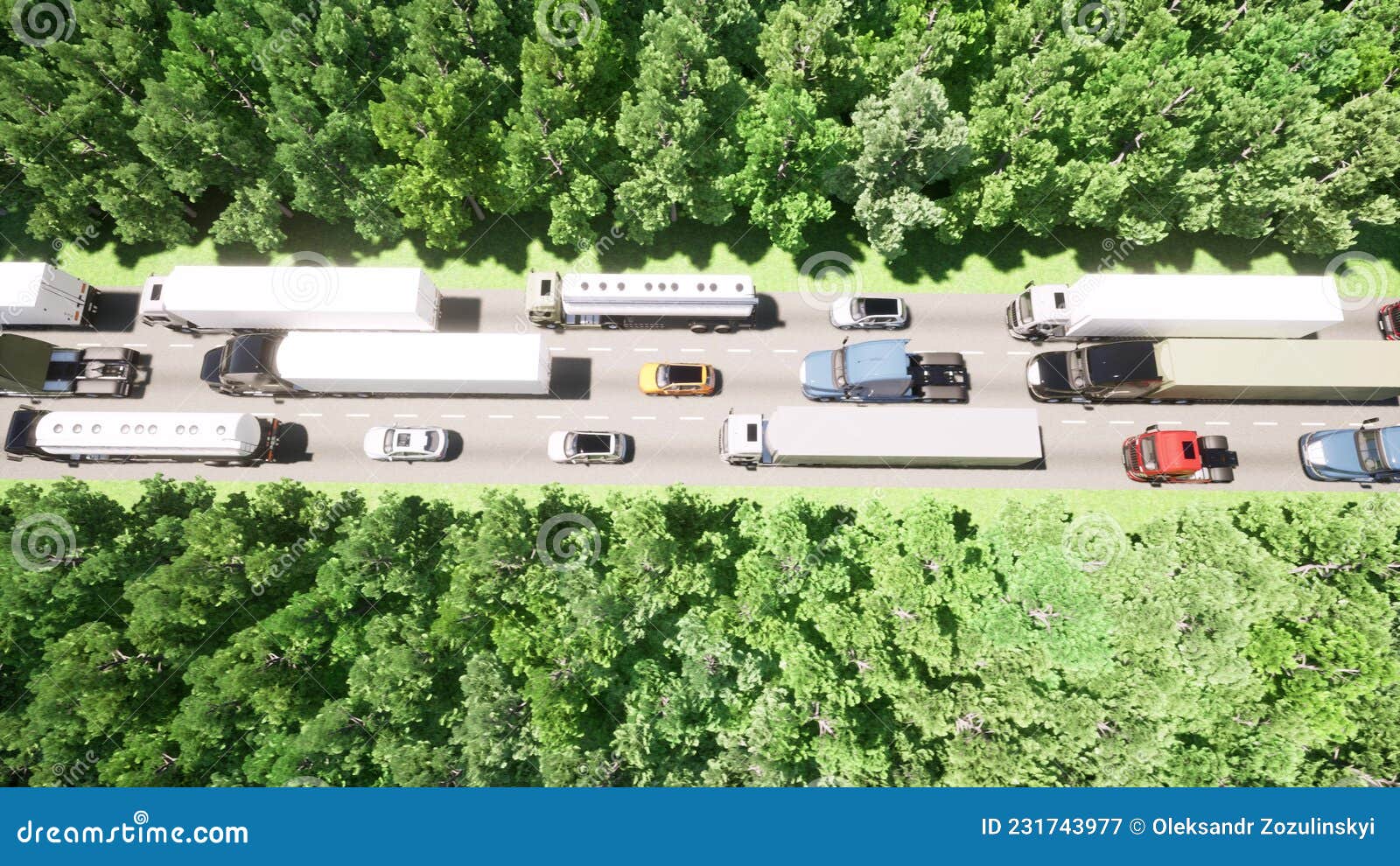 Modern Aerial View of a Huge Queue of Traffic Jam from Trucks Stock ...